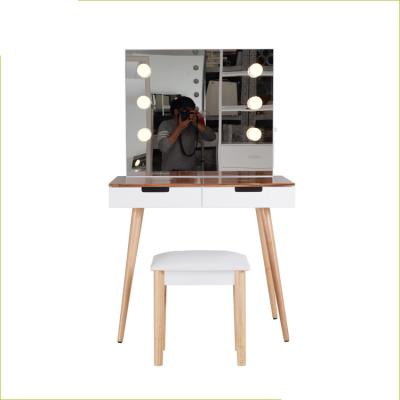 China UL Power Strip Rubberwood Foot Solid Acacia Makeup Dressing Tables for sale