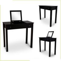 China Black Solid Wood Material Large Capacity Wooden Mirror Table For Bedroom for sale
