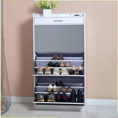 China Solid Wood 27 pairs 1.2M MDF Veneer Mirrored Shoe Cabinet for sale