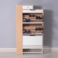 China Three Drawers 59inch 40 Pairs Khaki Wood Shoe Storage Cabinet for sale