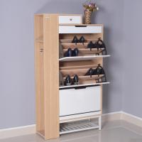 China Three Drawers 59inch 40 Pairs Khaki Wood Shoe Storage Cabinet for sale