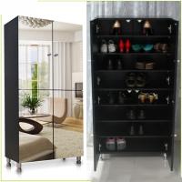 China Black Melamine MDF 8 Layer Nordic Mirrored Shoe Cabinet for sale