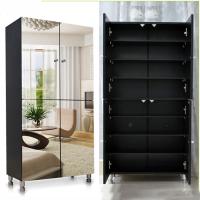 China Black Melamine MDF 8 Layer Nordic Mirrored Shoe Cabinet for sale