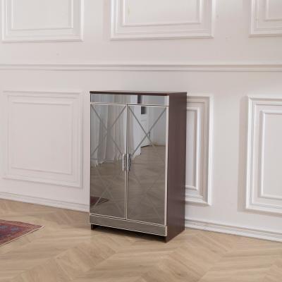China 16 Pairs MDF Mirror Carved Shoe Cabinet 0.105m3 CBM With Double Door for sale
