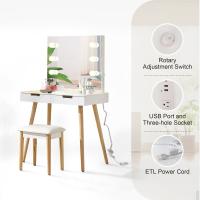 China White Wooden Makeup Vanity Table With Lighted Mirror USB Function for sale