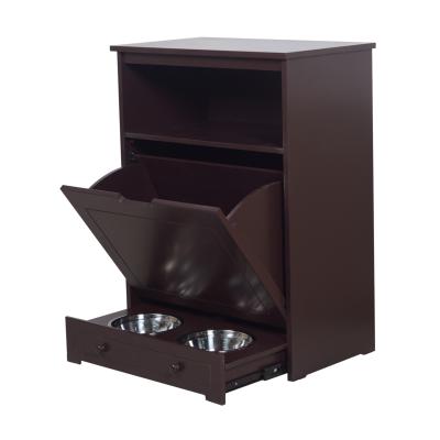 China E1 MDF Board Pet Feeder Station Cabinet 580x340x820CM With 2 Stainless Steel Basins for sale