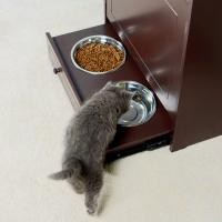 China E1 MDF Board Pet Feeder Station Cabinet 580x340x820CM With 2 Stainless Steel Basins for sale