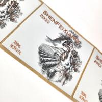 China Custom Silk Cloth Wine Bottle Labels with Hot Stamping & UV Printing - 500pcs MOQ, 5-7 Day Delivery for sale