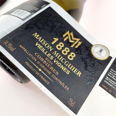 China Custom Gold Foil Wine Bottle Labels with 3D Debossing - Waterproof 500pcs Minimum Order - 5-7 Day Delivery for sale