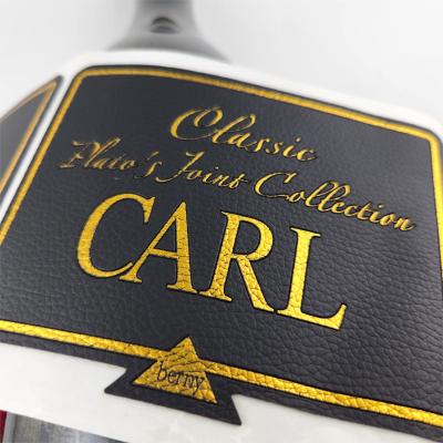 China Custom PU Leather Wine Labels with Gold Foil Stamping - 500pcs MOQ, 5-7 Day Production, Waterproof Adhesive for sale