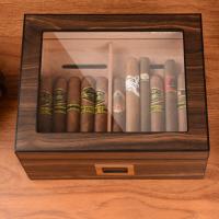 China Custom Handmade Cigar Label Printing Glass Top Holds 25 Cigars Spanish Cedar Humidor for sale