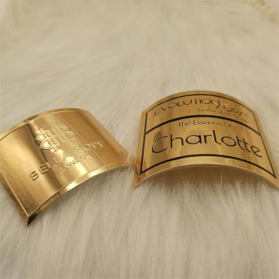China Custom Aluminum Perfume Bottle Labels with Gold Metal Finish & Embossing - 500pcs MOQ, 5-7 Day Production for sale