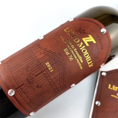 China Custom Red Wine Labels with PU Leather Embossing - 500pcs MOQ, 5-7 Day Production for sale