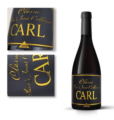 China Custom PU Leather Wine Labels with Gold Foil Embossing - Waterproof 500pcs Minimum Order 5-7 Day Production for sale