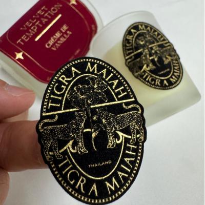 China Custom Embossed Velvet Perfume Labels with Gold Foil Stamping - 500pcs MOQ, 5-7 Day Delivery for sale