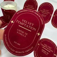 China Custom Velvet Embossed Gold Candle Labels with Logo Printing - 500pcs MOQ, 5-7 Day Delivery for sale