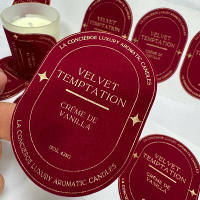 China Custom Velvet Embossed Gold Candle Labels with Logo Printing - 500pcs MOQ, 5-7 Day Delivery for sale