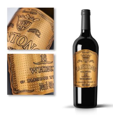 China Custom Aluminum Bottle Wine Label Adhesive Metal Labels Foil Embossed Sticker Wine Label for sale
