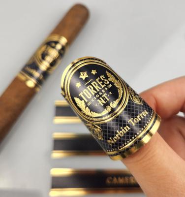 China Premium Unique OEM Waterproof Vinyl Printed Customized Cigar Ring with Gold Embossed Printing Personal Branding Label Sticker for sale