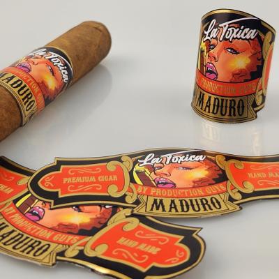 China 2025 Hot Sale Waterproof High Quality Custom Cigar Label Gold Foil Printing with Private Logo & Brands Embossed Printing Quick Sticker for sale