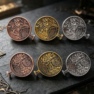 China Heavy Duty 213g Weighted Zinc Alloy Metal Dice Spinner with Press-to-Spin Mechanism and 3D Fantasy Relief Carving for sale