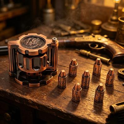 China Heavy Duty Zinc Alloy Metal Dice Set with 7 Bullet Shaped DND Dice and Sliding Hidden Case for TRPG Players for sale