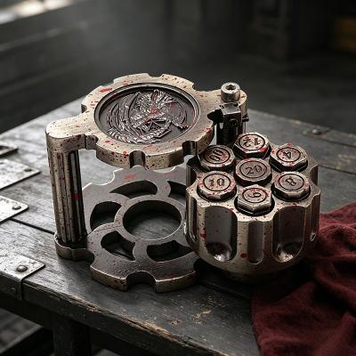 China Luxury Revolver Metal Dice Spinner with Dragon Relief Craftsmanship Heavyweight Zinc Alloy Construction and Sliding Hidden Compartment for sale