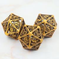 China Antique Bronze Finish Hollow Carved Dragon Pattern Lightweight 13g D20 Metal Dice for Dungeons Dragons for sale