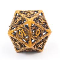 China Antique Bronze Finish Hollow Carved Dragon Pattern Lightweight 13g D20 Metal Dice for Dungeons Dragons for sale