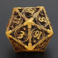 China Antique Bronze Finish Hollow Carved Dragon Pattern Lightweight 13g D20 Metal Dice for Dungeons Dragons for sale