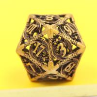 China Antique Bronze Finish Hollow Carved Dragon Pattern Lightweight 13g D20 Metal Dice for Dungeons Dragons for sale