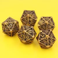 China Antique Bronze Finish Hollow Carved Dragon Pattern Lightweight 13g D20 Metal Dice for Dungeons Dragons for sale