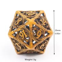 China Antique Bronze Finish Hollow Carved Dragon Pattern Lightweight 13g D20 Metal Dice for Dungeons Dragons for sale