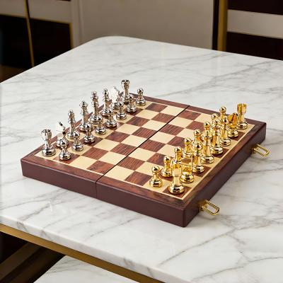 China Folding Design Durable Aluminum Alloy Portable Metal Chess Set for Family Travel and Games for sale