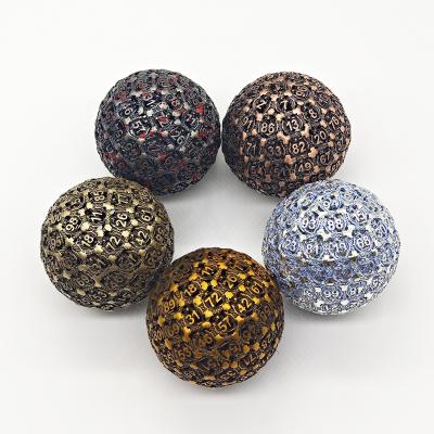 China Customized Color Brass Material D100 Dice for DND RPG Hollow Spherical Dice for sale