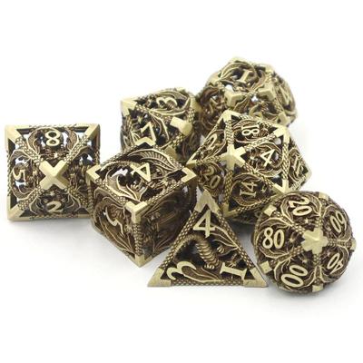 China Brass Hollow Dice Set with Customized Logo and 16MM-20MM Size for DND RPG Games for sale