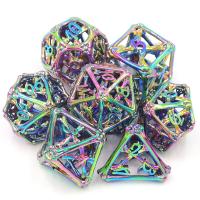 China Customized Color Copper Metal Hollow Dice Set for DND Games with 14mm-20mm Polyhedral Dice for sale