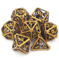 China Customized Color Copper Metal Hollow Dice Set for DND Games with 14mm-20mm Polyhedral Dice for sale