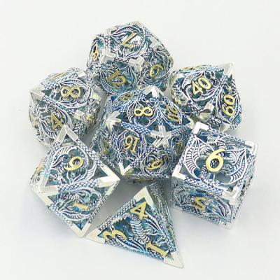 China Customized Color Copper Hollow Dice Set for DND Games with 14mm-20mm Polyhedron Metal Dice for sale