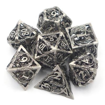 China Customized Color Copper Material Metal Hollow Dice 7-Dice Set for DND RPG Games for sale