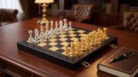 China Hollow Carved Brass Material Mirror Polished Chess Set Luxury Chessboard for Home Decor for sale