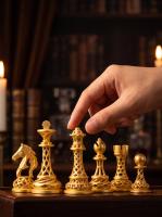 China Hollow Carved Brass Material Mirror Polished Chess Set Luxury Chessboard for Home Decor for sale