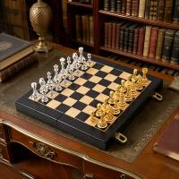 China Antique Bronze & Silver Hollow Carved Brass Chess Set for Luxury Tabletop Decor and Tournament Play for sale