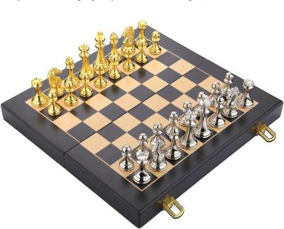 China Customized Logo Zinc-Alloy Metal Chess Set with Foldable Design Chessboard for Chess Game for sale