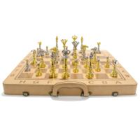China Luxury Zinc Alloy Chess Set with Foldable Wooden Board and Customized Logo for Adults and Children for sale
