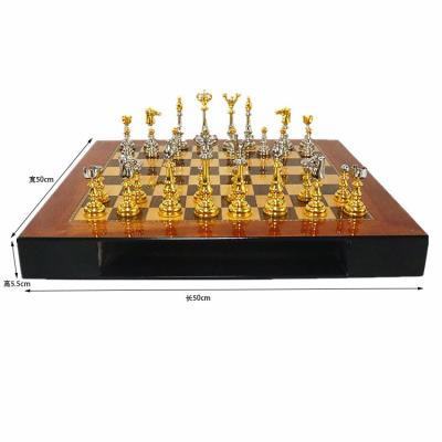 China Gold and Silver Plated Metal Chess Set with Customized Logo and 50*50*5.5cm Size Chessboard for sale