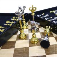 China Gold and Silver Plated Metal Chess Set with Customized Logo and 50*50*5.5cm Size Chessboard for sale