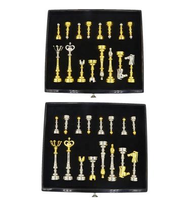 China Zinc Alloy Material Foldable Design Chess Set with 40*40*3.5cm Size Chessboard for Portable Metal Chess Game for sale