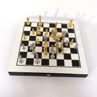 China Professional Custom Zinc Alloy Metal Chess Set with Board and Customized Logo 40*40*3.5cm for Gift for sale