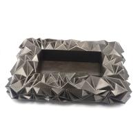 China Square 3D irregular rock geometric surface metal ashtray with matte gunmetal finish and scratch resistant design for sale